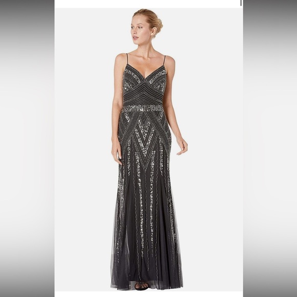 MARINA | Dresses | Marina Gunmetal Dress With Silver Beadwork 252383 ...